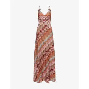 Missoni Chevron-print Halter-neck Knitted Maxi Dress - Pink Rust
