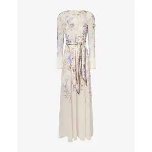 Zimmermann Luna Belted Woven Midi Dress - Blue Songbird