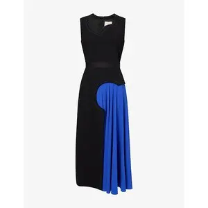 ROKSANDA Saro Asymmetric Cut-out Woven Midi Dress - Black Persian Blue