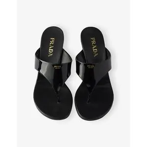 Prada Thong Patent Leather Wedge Sandals