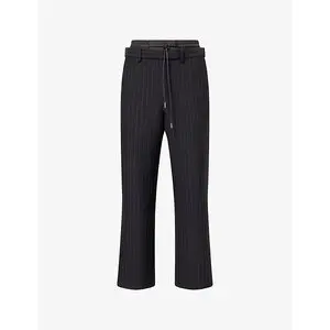 Sacai Contrast Double Layered-waistband Straight-leg Woven Trousers - Black Stripe