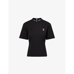 Moncler Logo-patch Contrast Cuff-trim Cotton T-shirt - Black