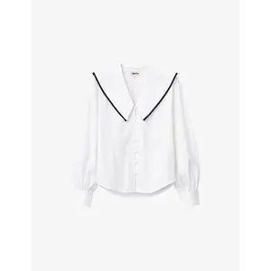 RO&ZO Collared Long-sleeve Stretch-cotton Shirt - Ivory