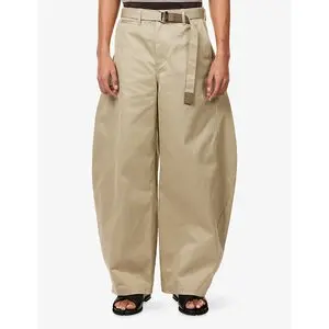Sacai Belted Wide Barrel-leg Chino Trousers