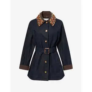 Veronica Beard Langham Belted Cotton-blend Coat - Navy