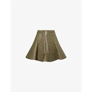 Moncler Floral-quilted Shell Drawstring Mini Skirt - Olive