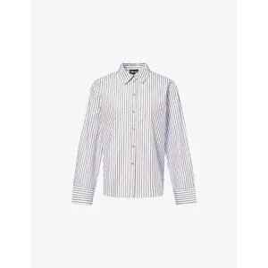 ME+EM Relaxed Forever Stripe-print Cotton Shirt - Chambray Blue/chocol