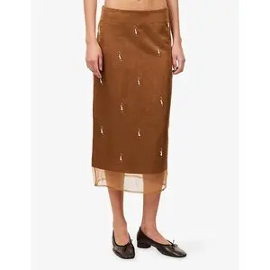 ROHE FRAMES Pearl-embroidered Silk Midi Skirt
