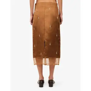 ROHE FRAMES Pearl-embroidered Silk Midi Skirt