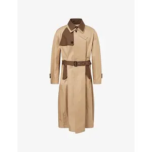 Sacai Layered Collar Cotton Gabardine Coat - Beige X Brown