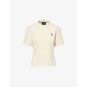Moncler Logo-patch Contrast Cuff-trim Cotton T-shirt - Natural