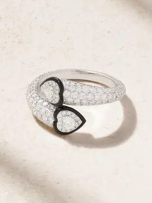 KAMYEN Double Crush 18-karat White Diamond And Enamel Ring - Gold