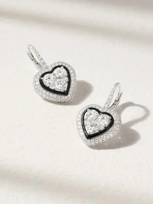 KAMYEN Heart Shaped 18-karat White Gold, Diamond And Enamel Hoop Earrings - Ivory