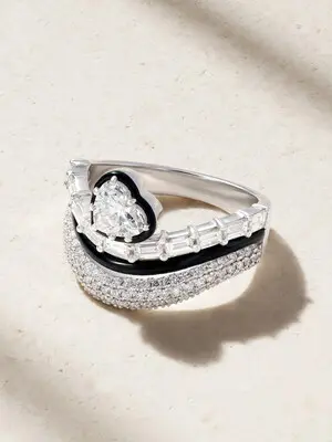 KAMYEN Heart Diamond And Enamel Ring - Silver