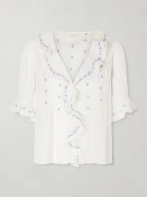 DÔEN Hettie Lace-trimmed Embroidered Organic Cotton-voile Blouse - White