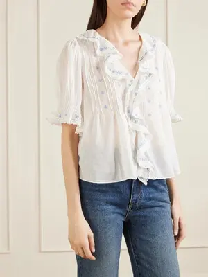 DÔEN Hettie Lace-trimmed Embroidered Organic Cotton-voile Blouse - White
