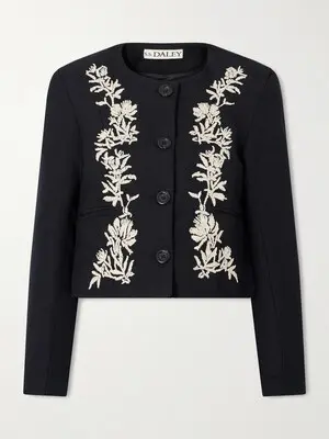 S.S.DALEY Ophelia Cropped Embroidered Woven Jacket - Black