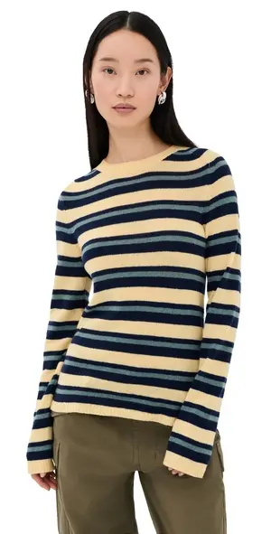 THE ELDER STATESMAN Laurel Stripe Crew Cashmere Pullover