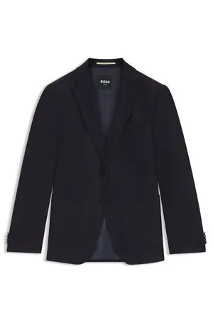 BOSS Patterned Regular-fit Jacket In Virgin Wool - Dark Blue