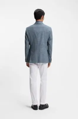 BOSS Patterned Regular-fit Jacket In A Cotton Blend - Dark Blue