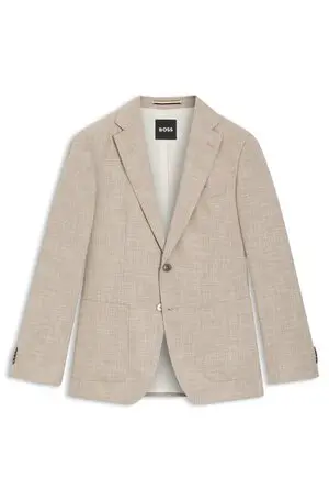 BOSS Checked Regular-fit Jacket In Comfort-stretch Cloth - Khaki