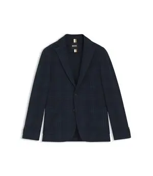 BOSS Checked Slim-fit Jacket In A Cotton Blend