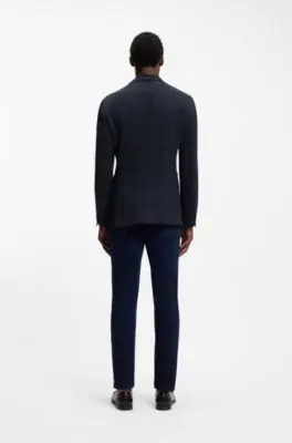 BOSS Checked Slim-fit Jacket In A Cotton Blend