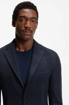 BOSS Checked Slim-fit Jacket In A Cotton Blend