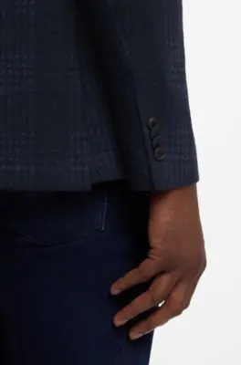 BOSS Checked Slim-fit Jacket In A Cotton Blend