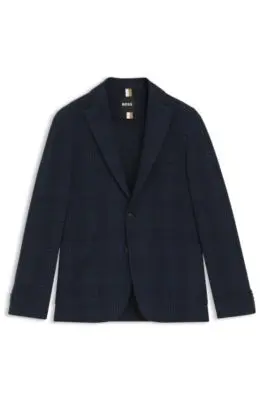 BOSS Checked Slim-fit Jacket In A Cotton Blend