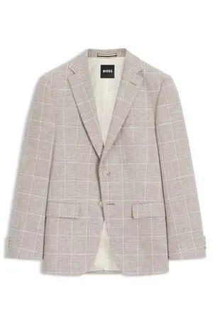 BOSS Checked Slim-fit Jacket In A Cotton Blend - White