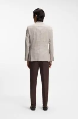 BOSS Checked Slim-fit Jacket In A Cotton Blend - White