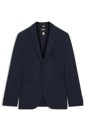 BOSS Herringbone Regular-fit Jacket In A Cotton Blend - Dark Blue