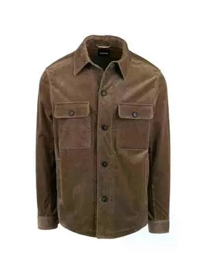 BOSS Chest-pocket Corduroy-effect Overshirt - Brown