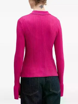 Karl Lagerfeld Ribbed Buttoned Polo Top
