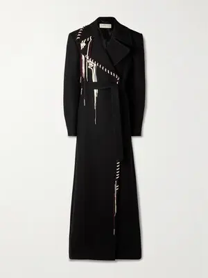 Dries Van Noten Double-breasted Belted Whipstitched Wool-blend Coat - Black