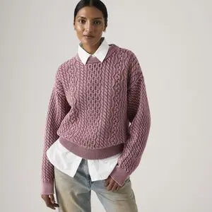 LEVI'S Leilah Cable Crewneck Sweater - Washed Crushed Berry