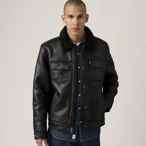 LEVI'S Two Chest Pocket Faux Shearling Sherpa Collar Jacket - Black