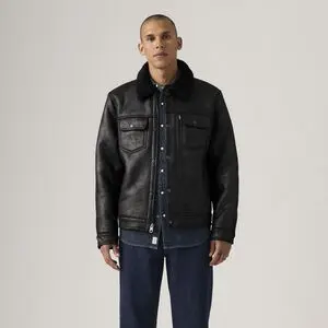 LEVI'S Two Chest Pocket Faux Shearling Collar Jacket - Black