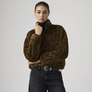 LEVI'S Gemma Sherpa Quarter-zip Pullover - Anthracite Night Leopard