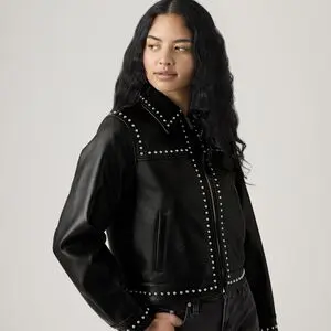 LEVI'S Faux Leather Studded Jacket - Black Silver