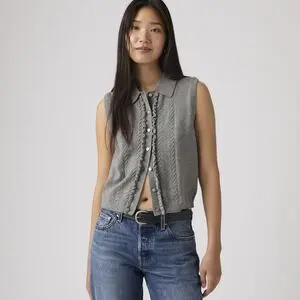 LEVI'S Supersoft Mini Ruffle Vest Top Sweater - Dark Heather Gray
