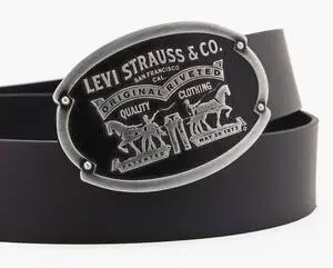 LEVI'S Billy Plaque Leather Belt - Black