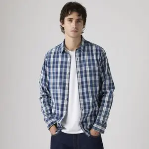 LEVI'S Sunset One Pocket Standard Fit Poplin Shirt - Ben Plaid Indigo Poplin