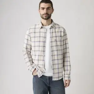 LEVI'S Sunset One Pocket Standard Fit Cotton Linen Shirt - Ishu Plaid Moonbeam Cotton Linen