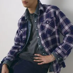 LEVI'S Barstow Western Shirt Chambray - Hawley Plaid Blue Depths