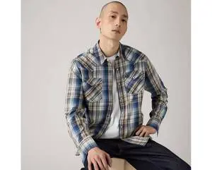LEVI'S Barstow Western Shirt Chambray - Raul Plaid Niagara Mist