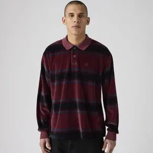 LEVI'S Velour Rugby Polo Sweatshirt - Bask Stripe Tawny Port