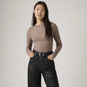 LEVI'S Sheer Long-sleeve Layering Top - Taupe Grey