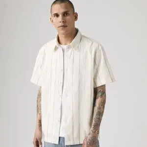 LEVI'S Luru Boxy Short Sleeve Shirt - David Dobby Stripe Egret